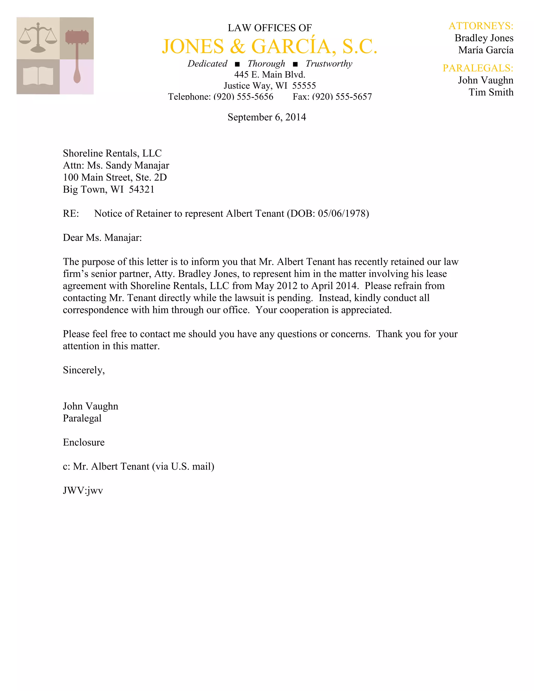 Sample notice of retainer letter | PDF