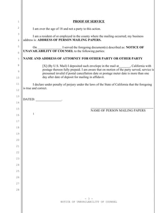 Sample notice of unavailability of counsel for California | DOC
