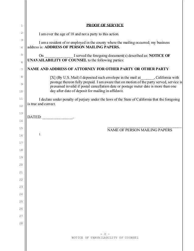 Sample notice of unavailability of counsel for California