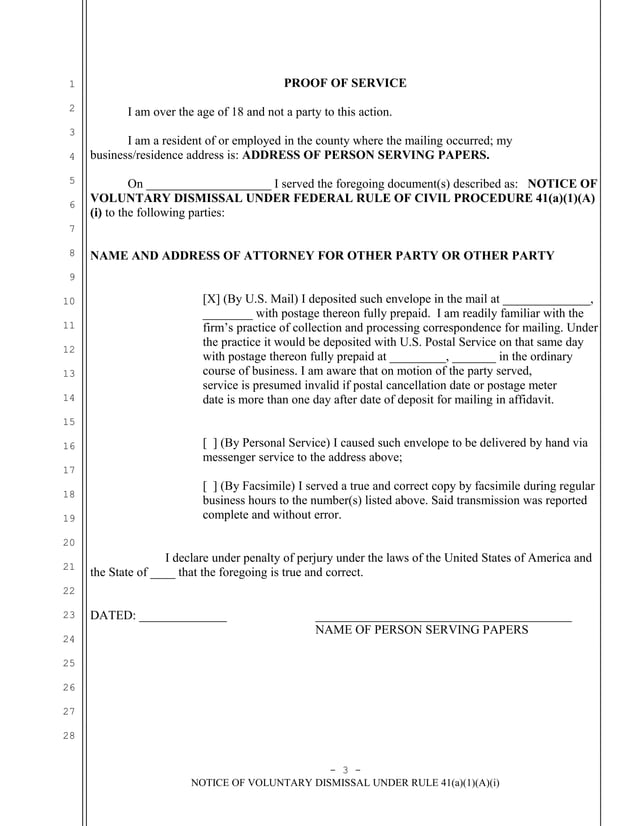 Sample notice of voluntary dismissal under Rule 41 in United States ...
