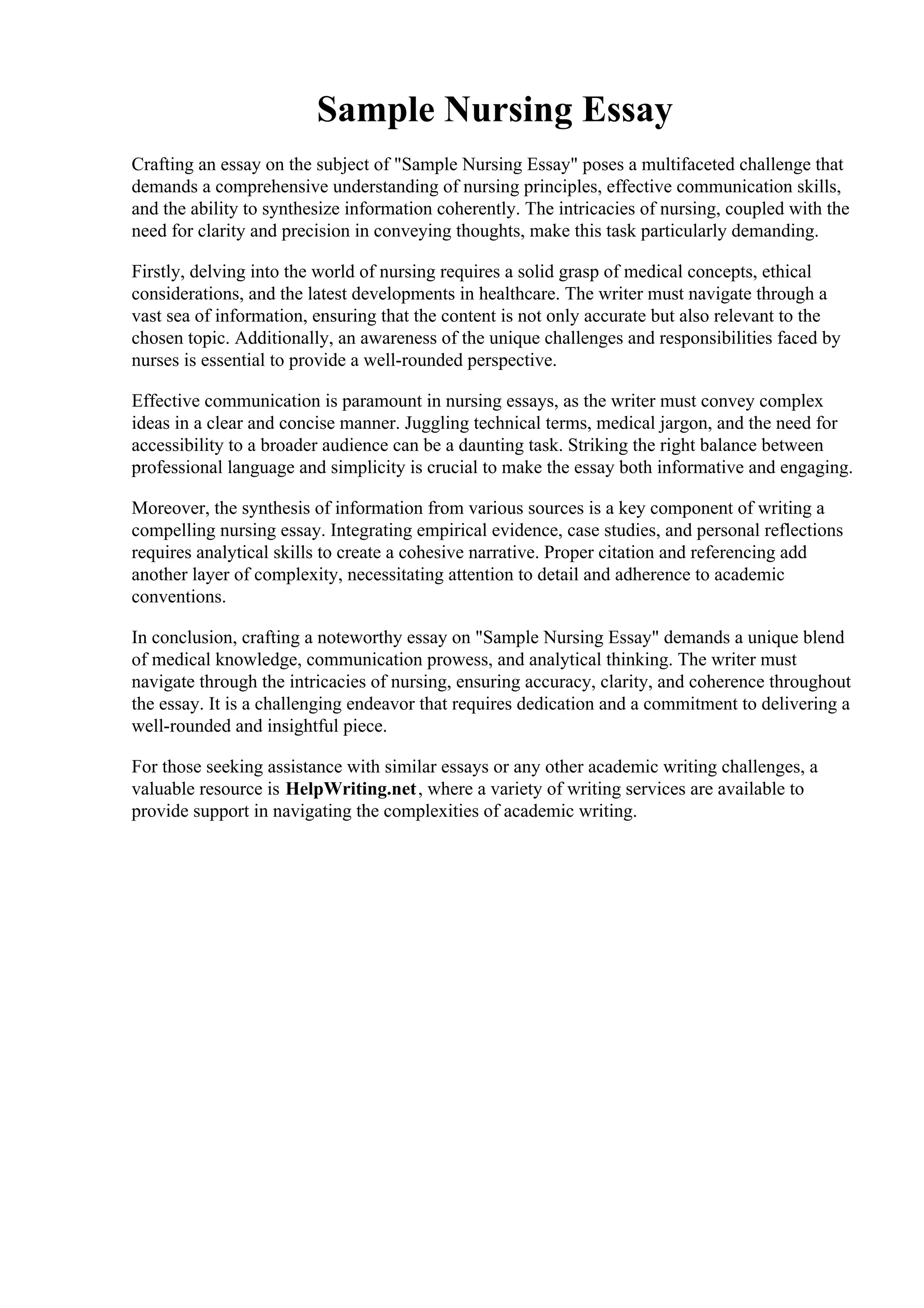Sample Nursing Essay | PDF