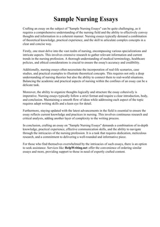 Sample Nursing Essays | PDF