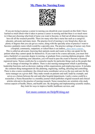 Sample Nursing School Essays | PDF
