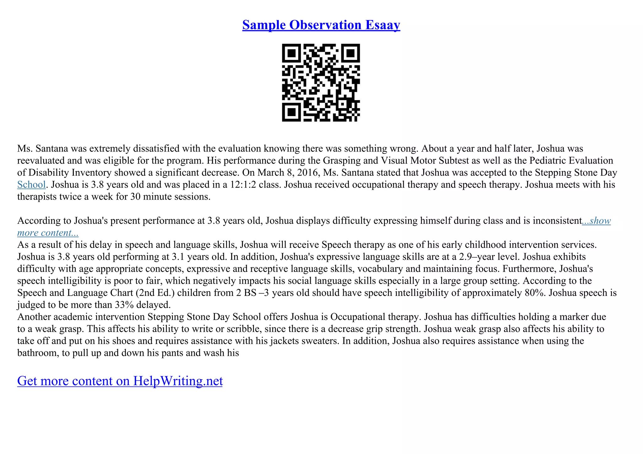 Sample Observation Esaay | PPT