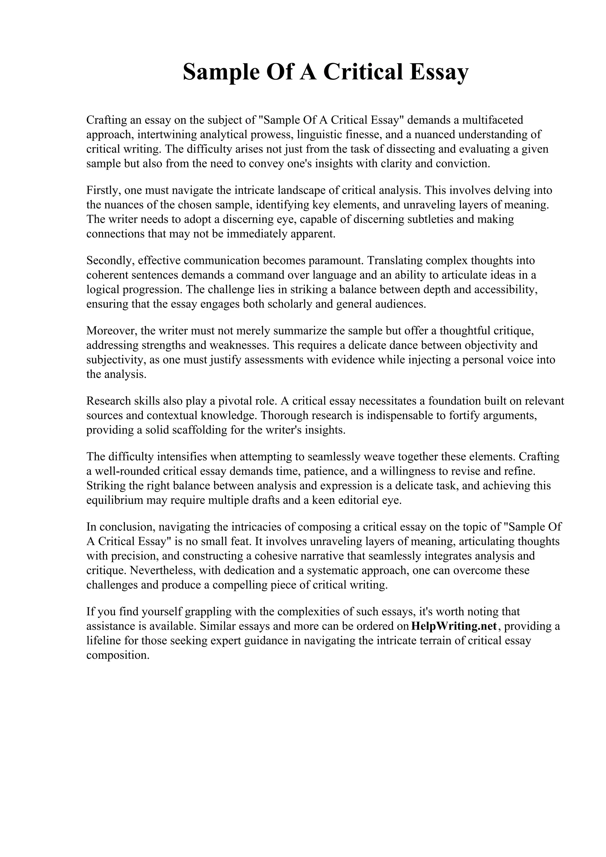 Sample Of A Critical Essay.pdf