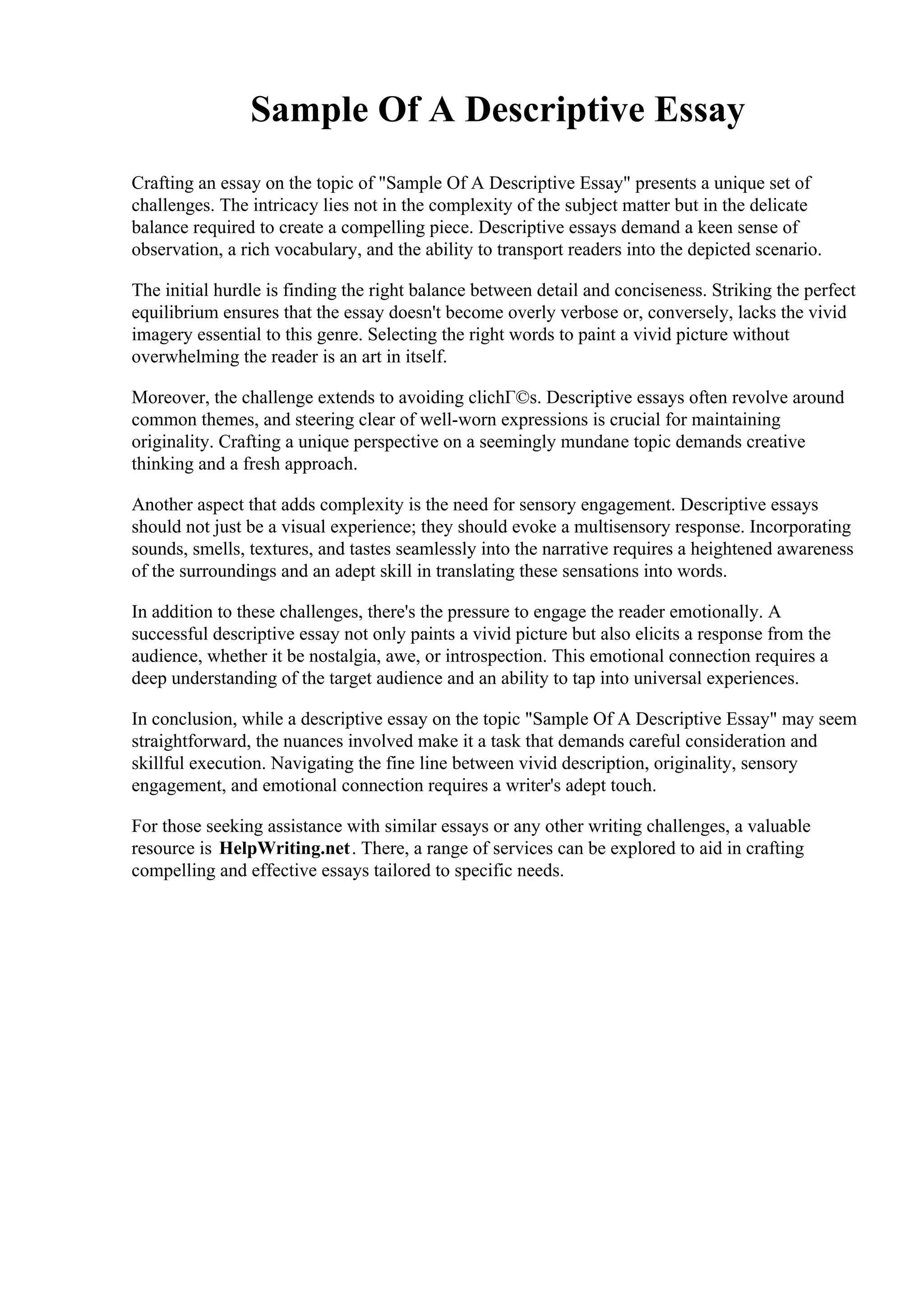 Sample Of A Descriptive Essay. American Samoa Community College | PDF