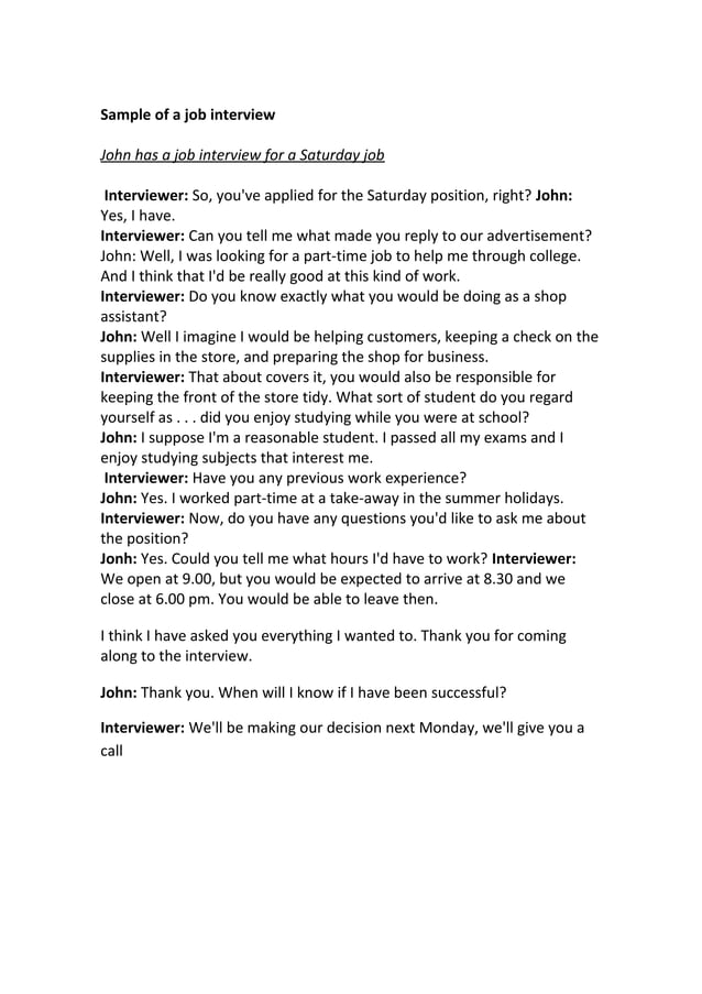 Sample of a job interview | PDF
