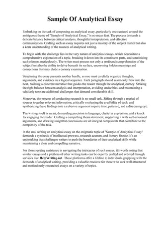 Sample Of Analytical Essay. The City College of New York | PDF