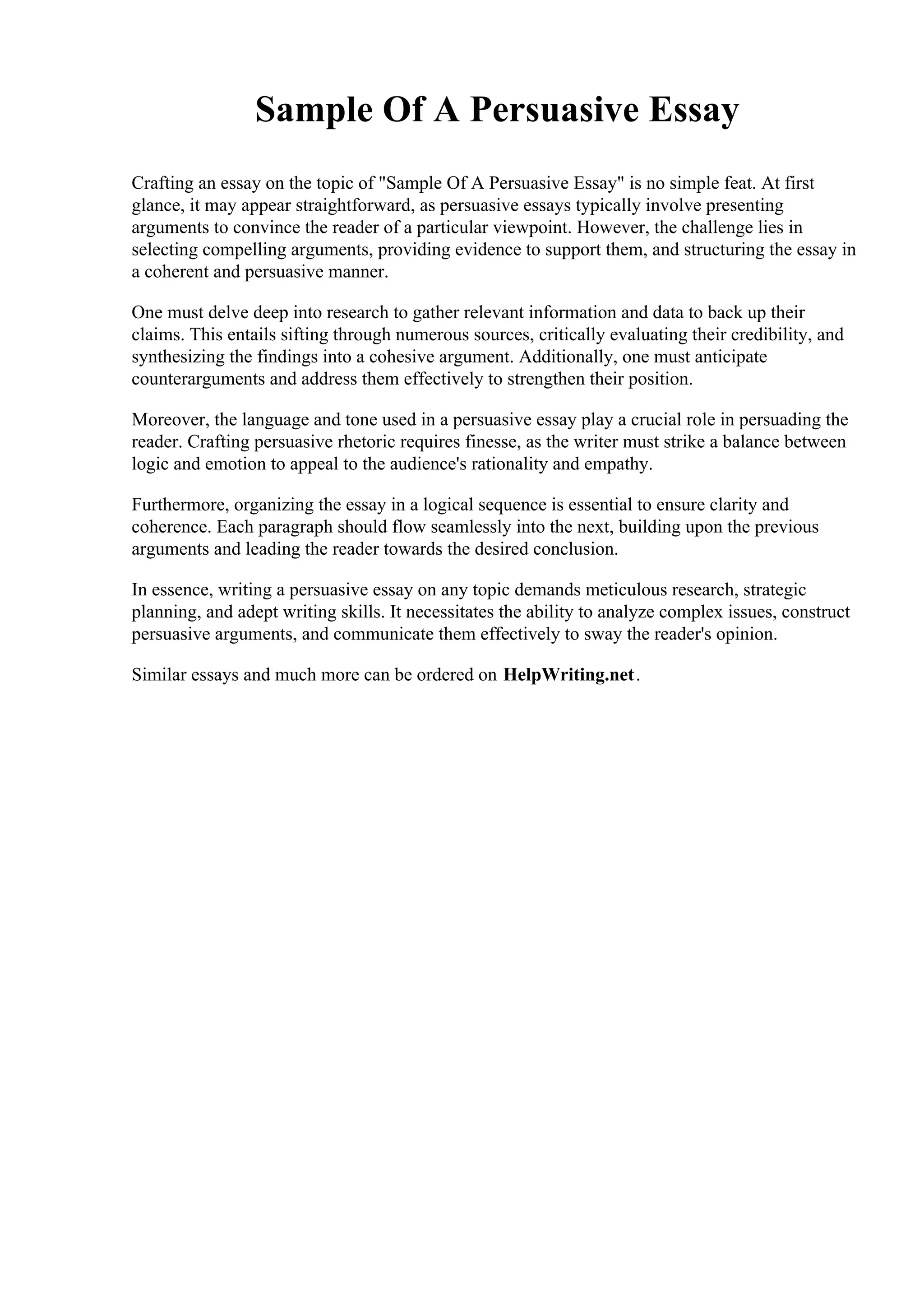 Sample Of A Persuasive Essay | PDF