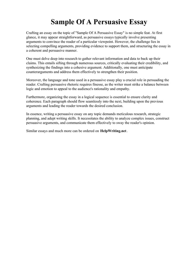 Sample Of A Persuasive Essay. Persuasive Essay Examples | PDF