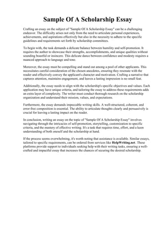 Sample Of A Scholarship Essay. EXAMPLES OF SUCCESSFUL SCHOLARSHIP ...