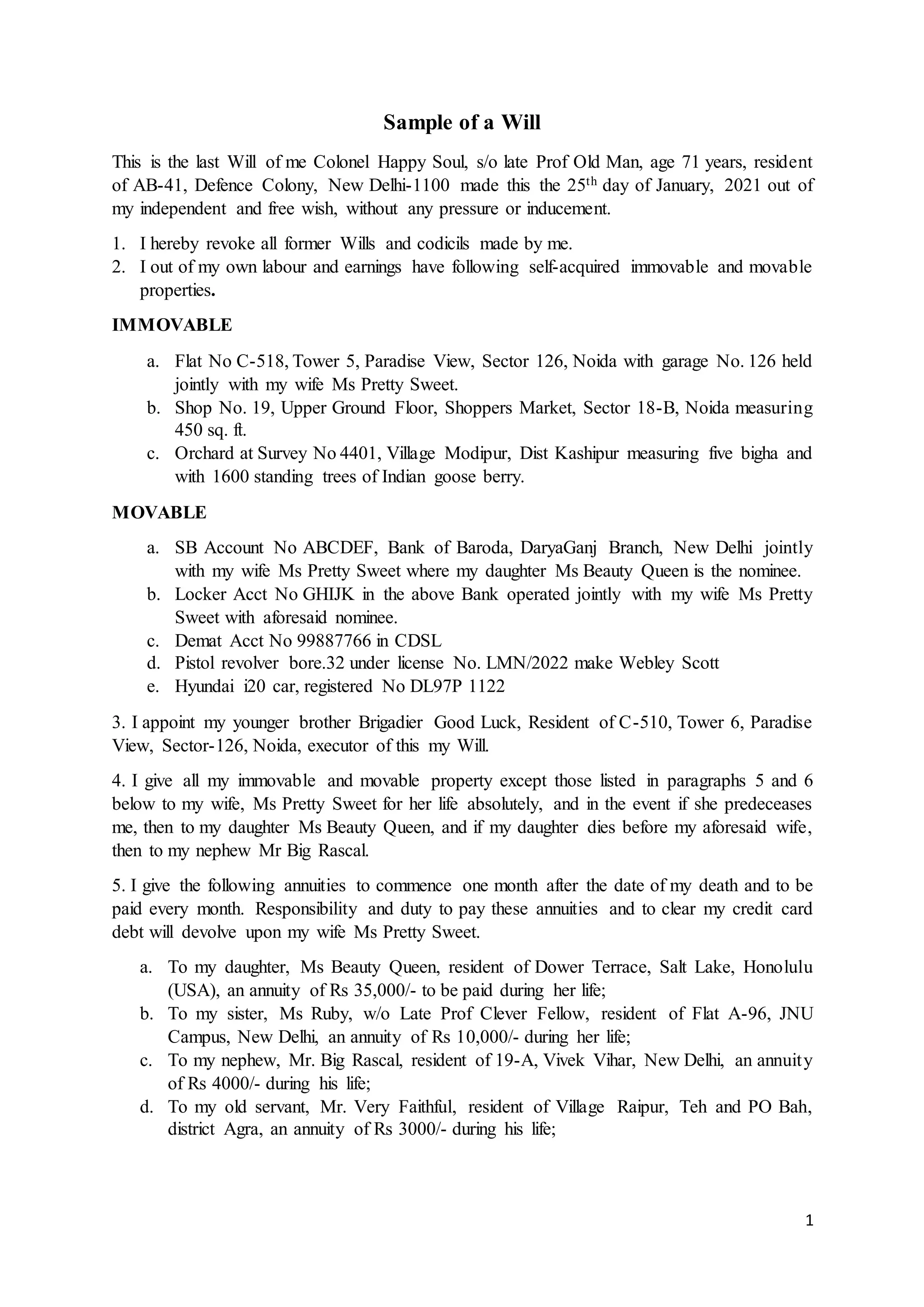 Sample of a Will | DOCX