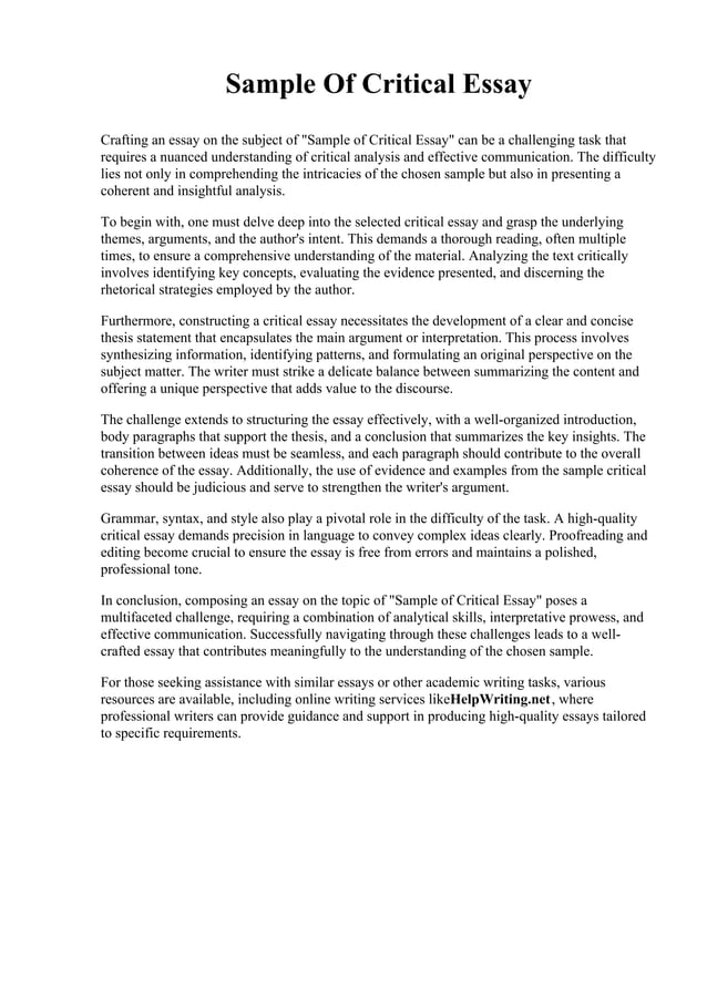 Sample Of Critical Essay.pdf | Homework and Study | Education
