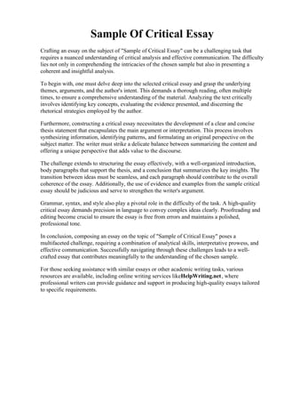 Sample Of Critical Essay | PDF | Candle and Soap Making | Arts and Crafts