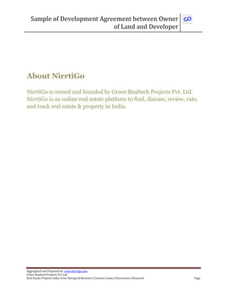 Sample of development joint venture agreement between owner of land and ...