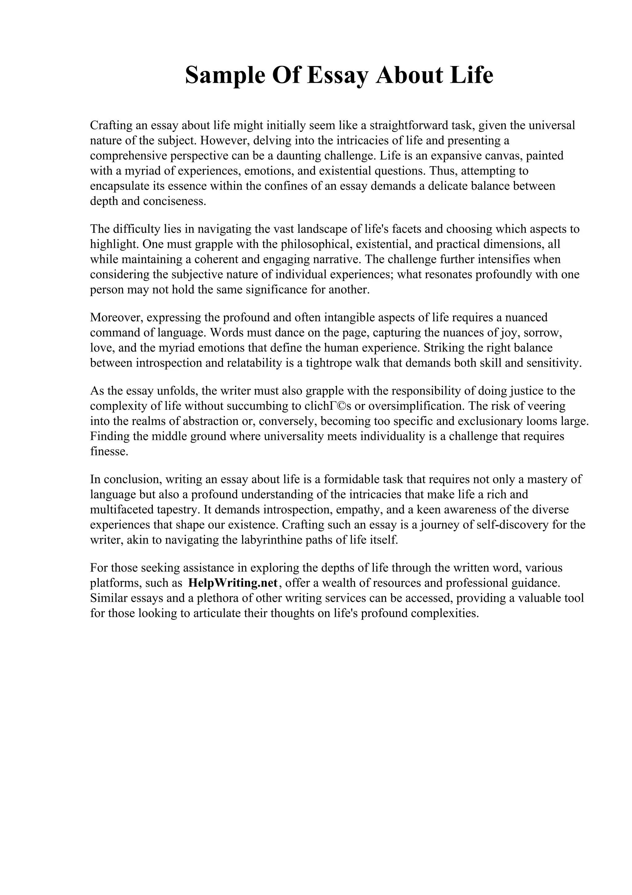 Sample Of Essay About Life.pdf