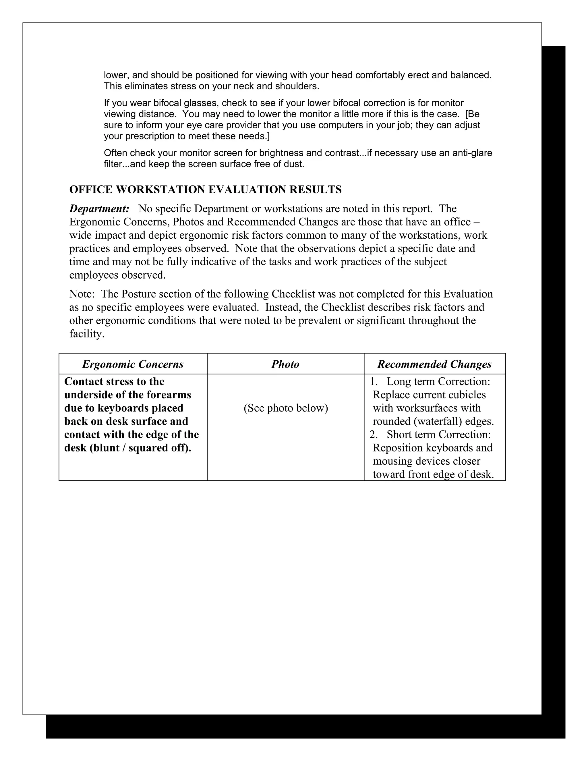 Sample Office Ergonomic Evaluation | DOC