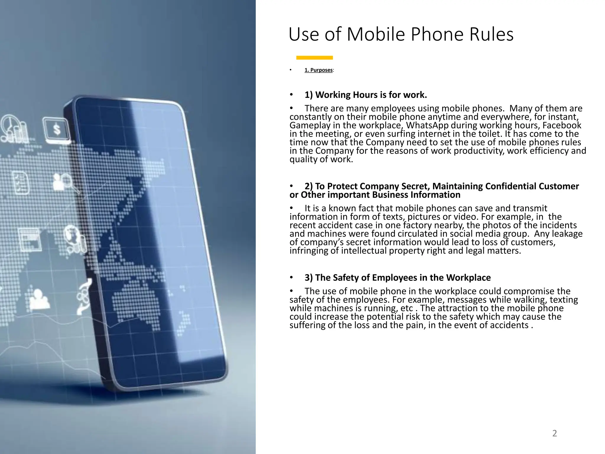 Sample of Handphone Rules of usage in new factory | PPTX