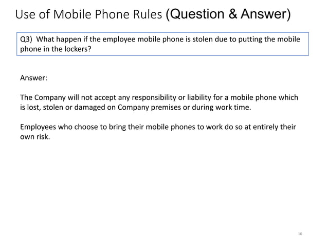 Sample of Handphone Rules of usage in new factory | PPTX