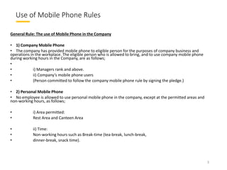 Sample of Handphone Rules of usage in new factory | PPTX