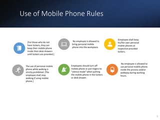 Sample of Handphone Rules of usage in new factory | PPTX