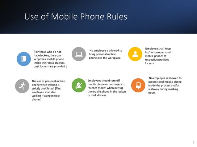 Sample of Handphone Rules of usage in new factory | PPTX