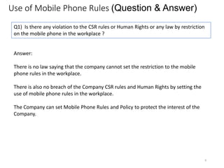 Sample of Handphone Rules of usage in new factory | PPTX