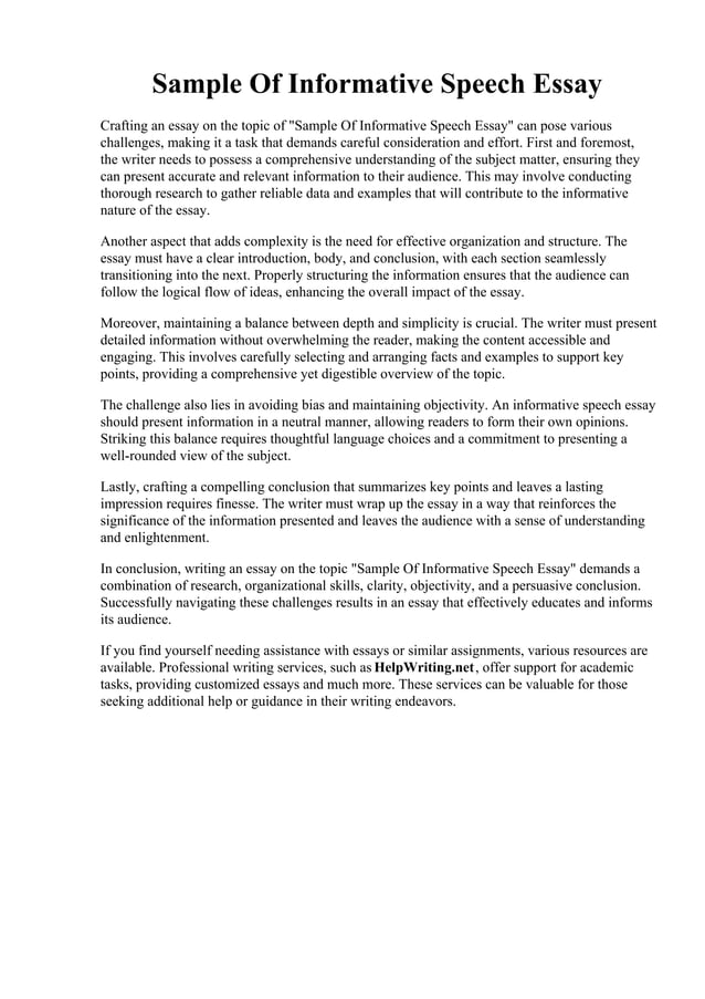 Sample Of Informative Speech Essay. . Short informative speech sample ...