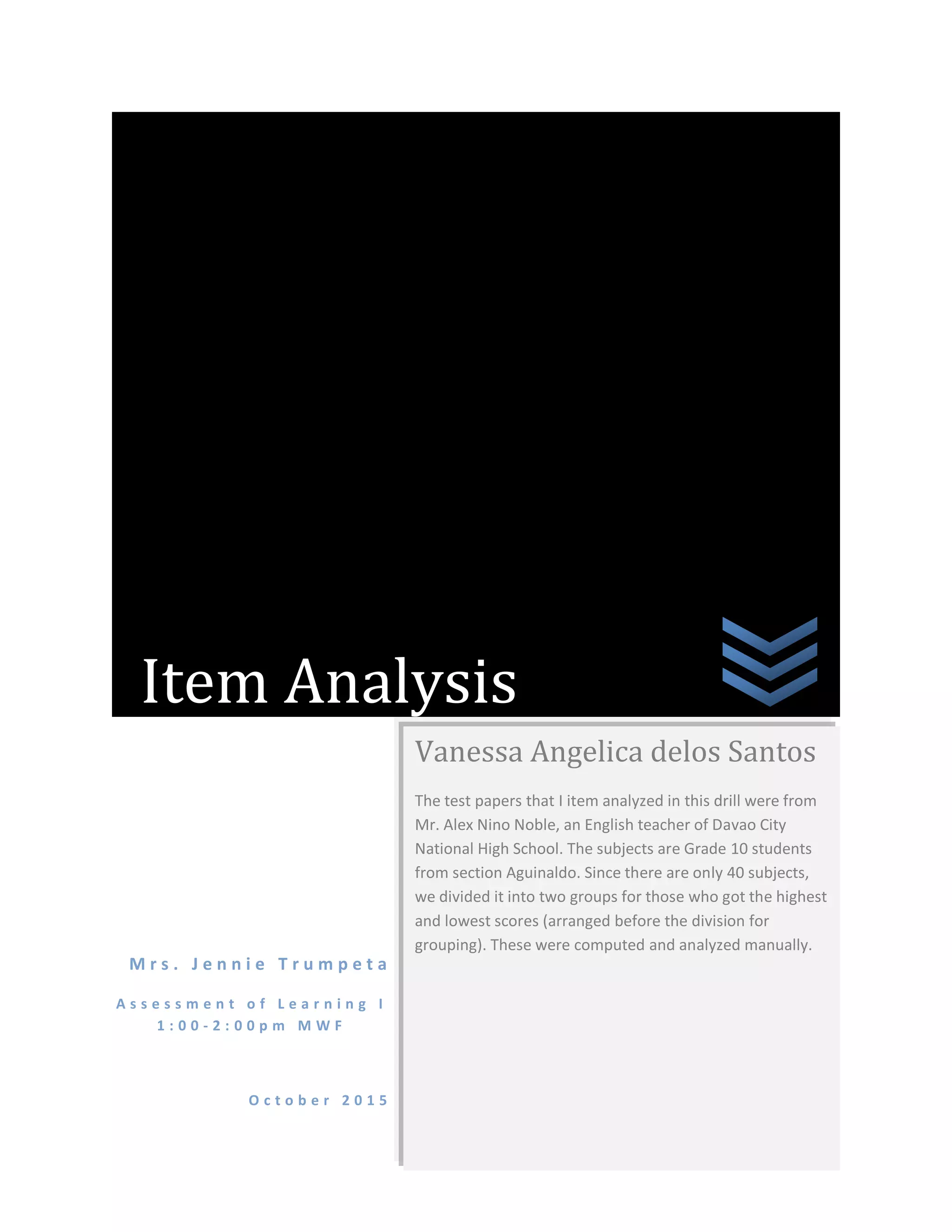 Sample of item analysis 50% basis | PDF