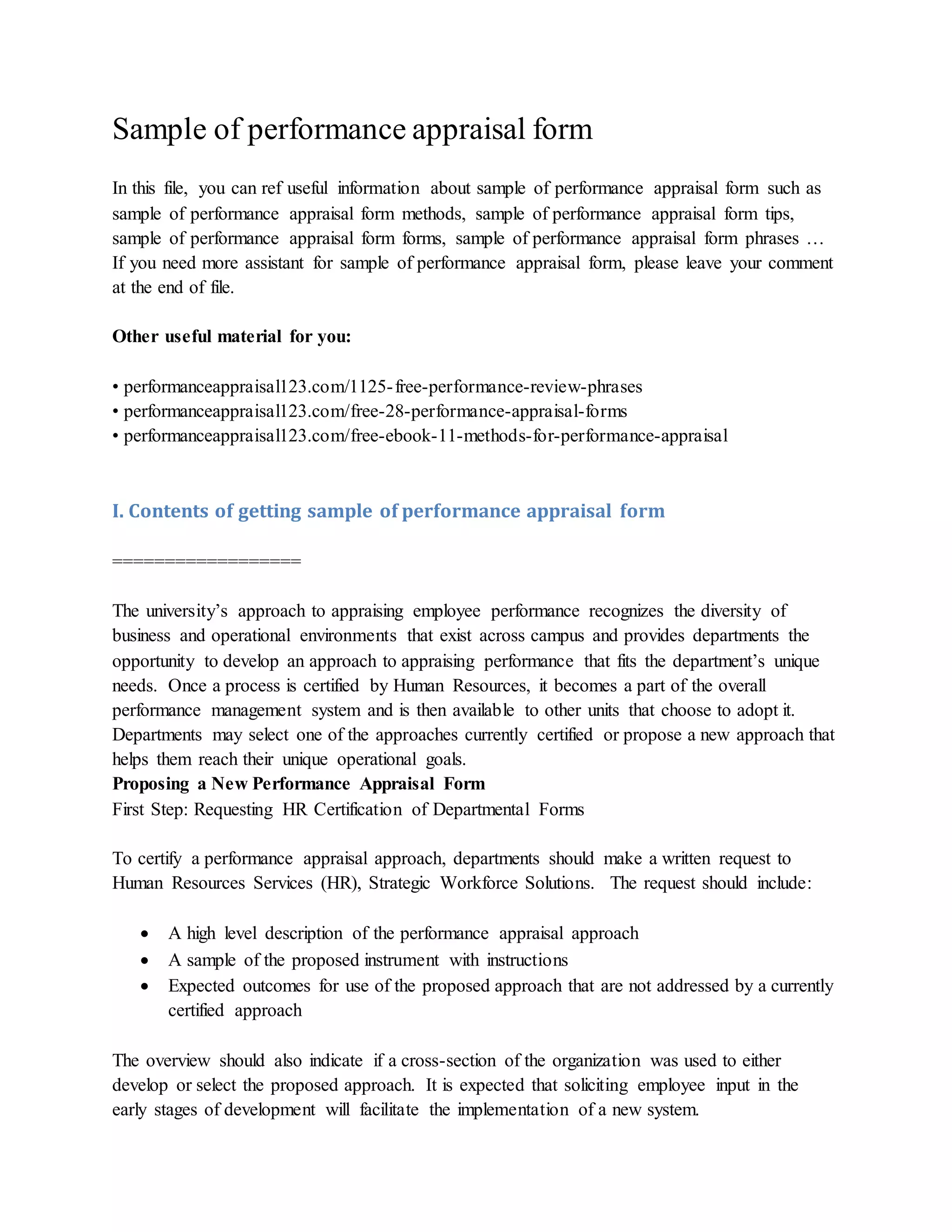 Sample of performance appraisal form | DOCX