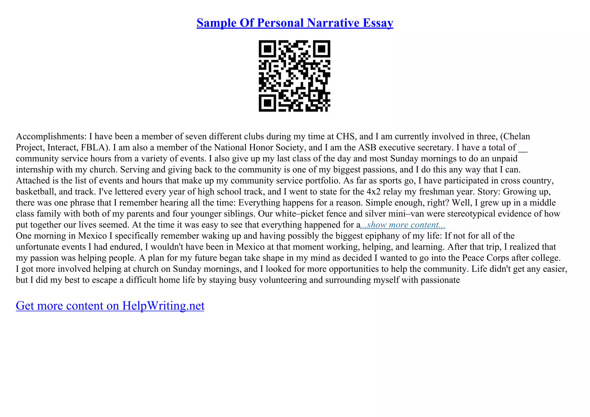 Sample Of Personal Narrative Essay | PPT