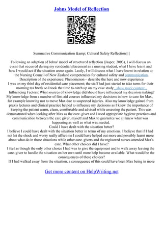 Johns Reflective Practice Nursing Process