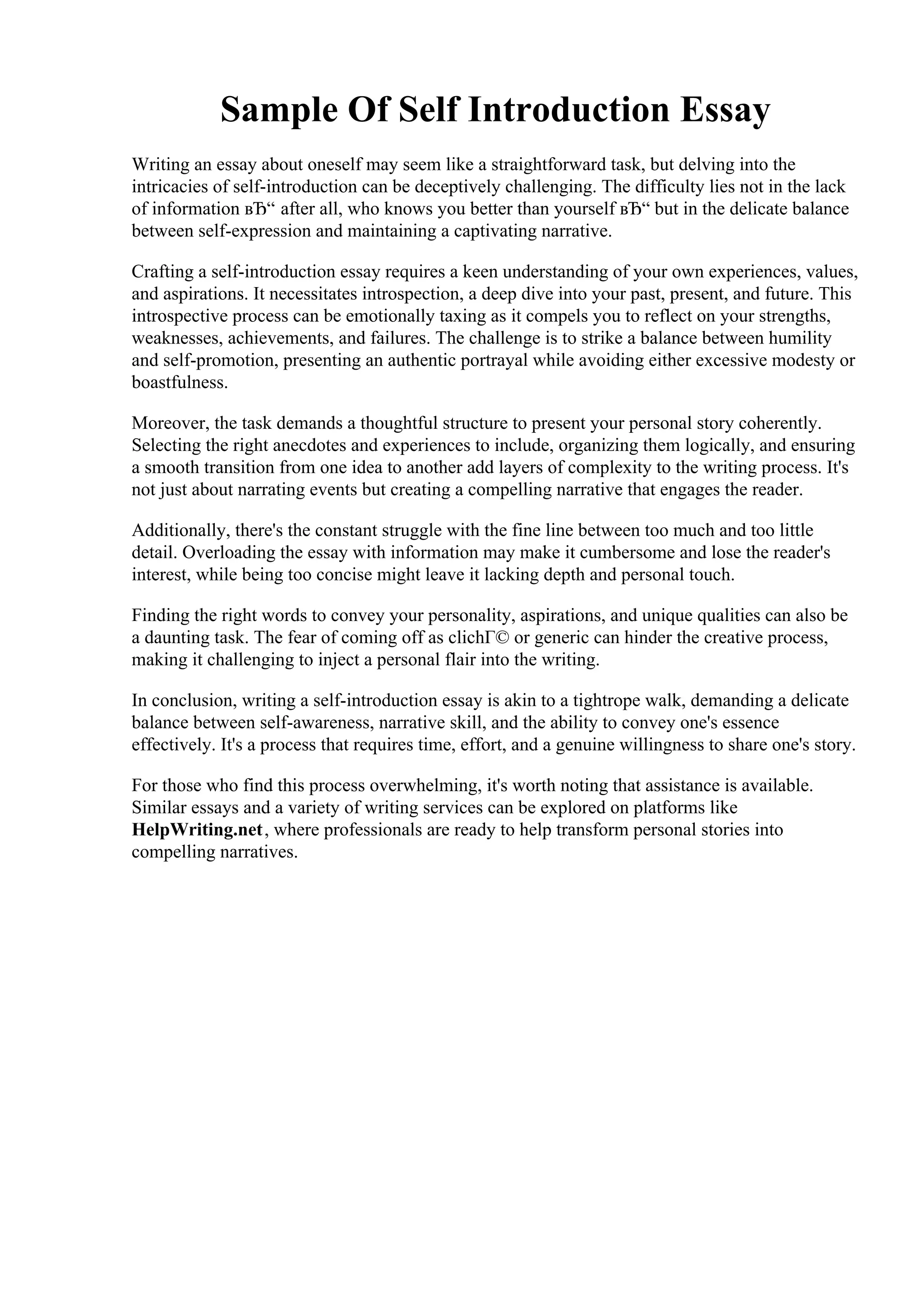 Sample Of Self Introduction Essay.pdf