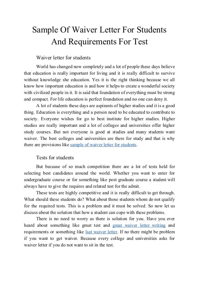 Sample of Waiver Letter for Students and Requirements for Test
