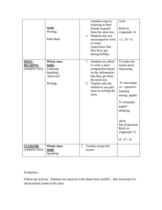 Sample of writing lesson plan | DOCX | Homework and Study | Education