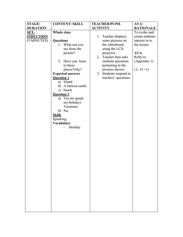 Sample Of Writing Lesson Plan PDF Sample Of Writing Lesson Plan PDF
