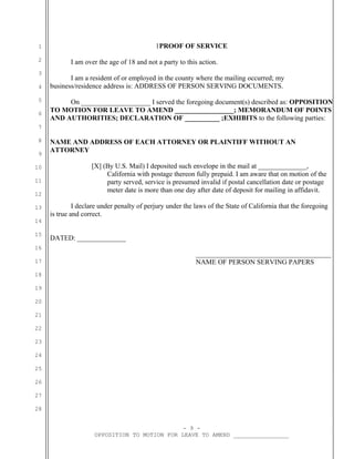 Sample opposition to California motion for leave to amend | DOC
