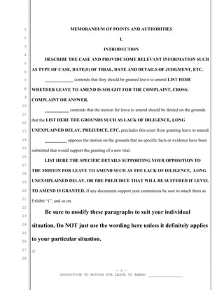 Sample opposition to California motion for leave to amend | DOC