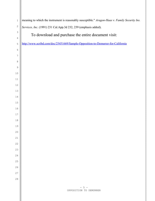 Sample opposition to demurrer for california | DOC | Law