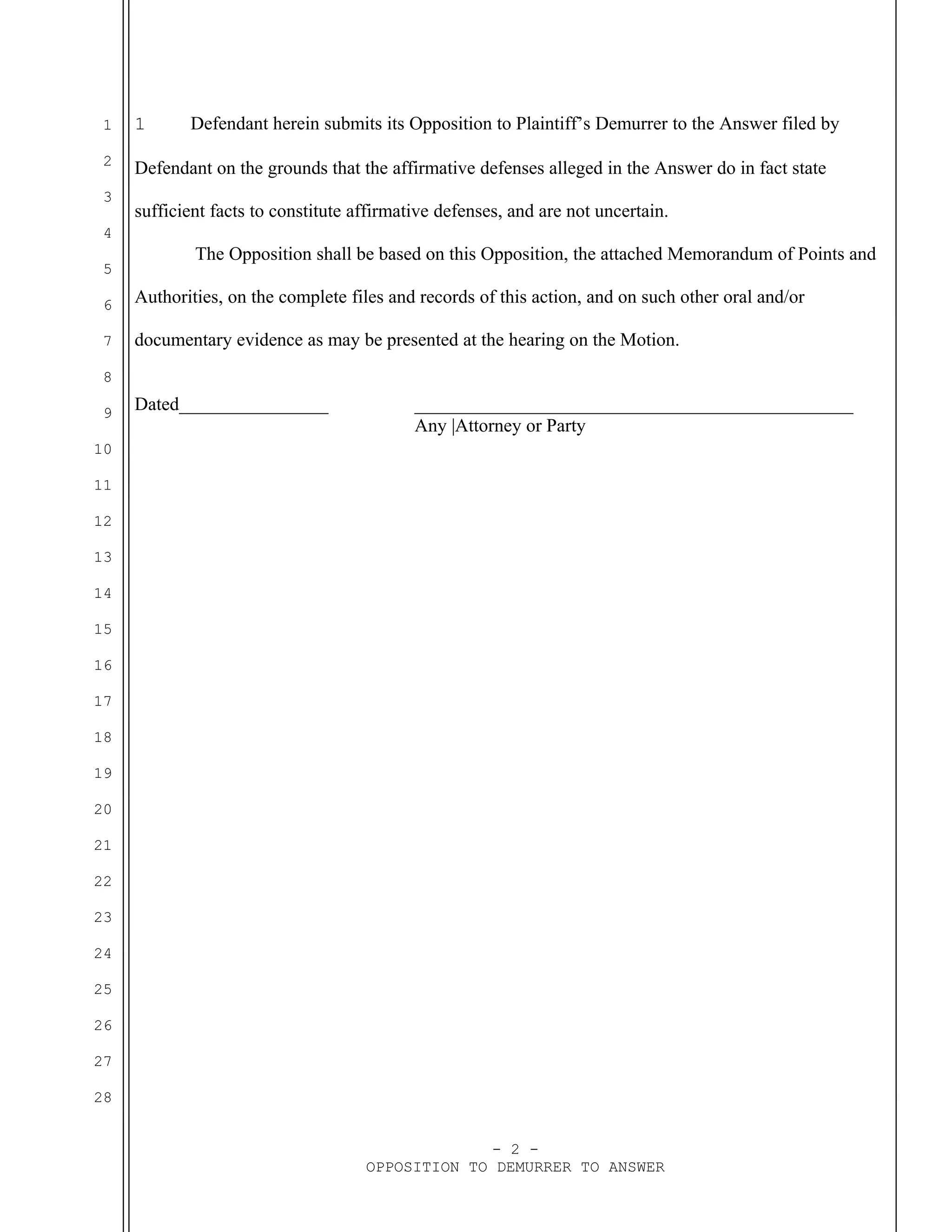 Sample opposition to demurrer to answer for California | DOC