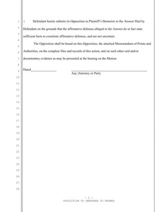 Sample opposition to demurrer to answer for California | DOC