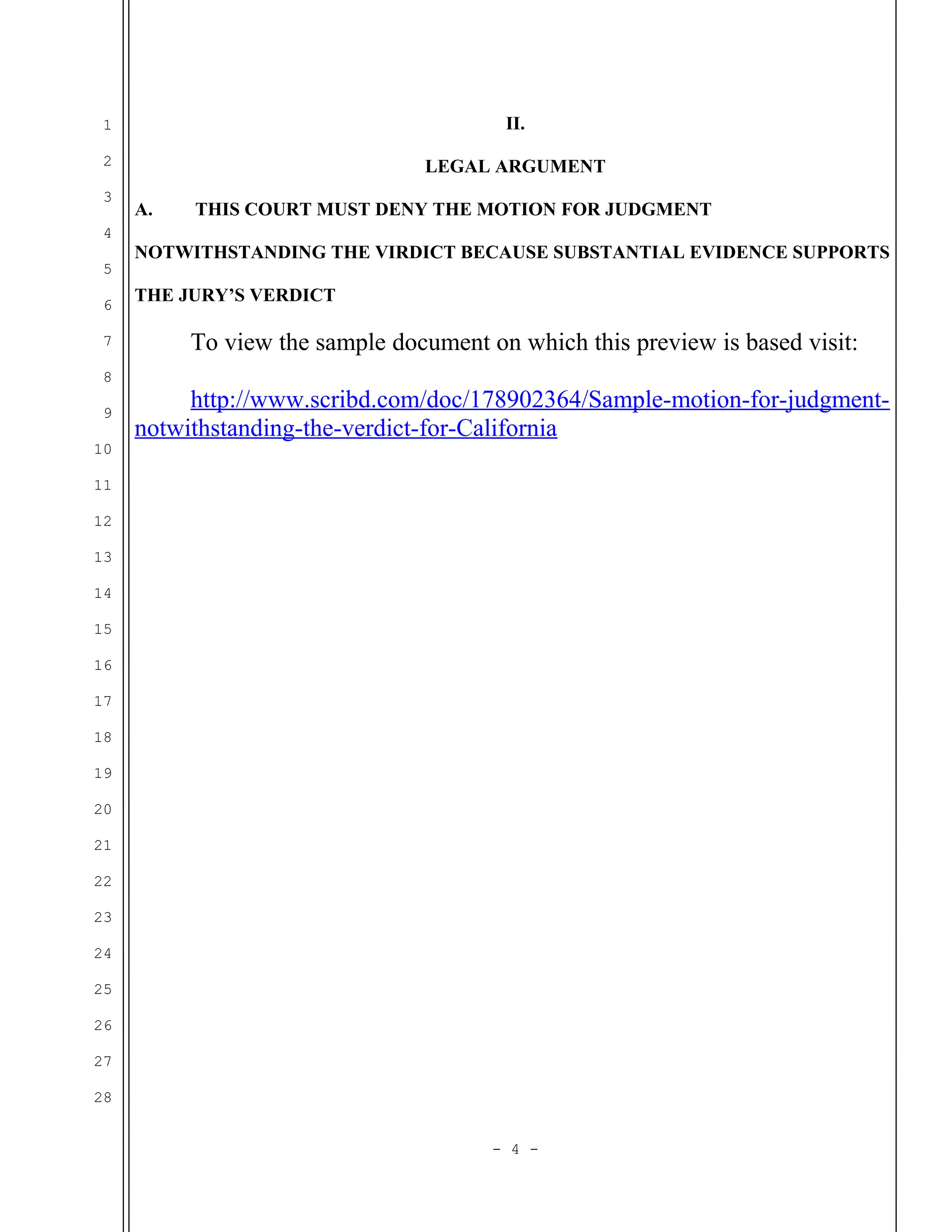 Sample opposition to motion for judgment notwithstanding the verdict ...