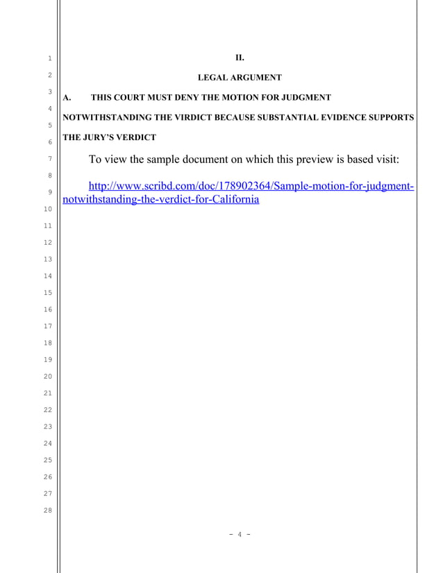 Sample opposition to motion for judgment notwithstanding the verdict for california | DOC