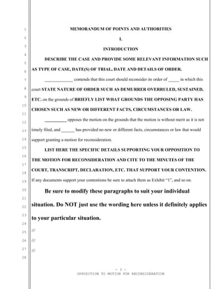 Sample opposition to motion for reconsideration in California | DOC