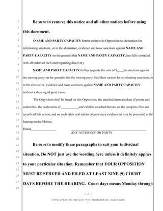 Sample opposition to motion for terminating sanctions in California | DOC