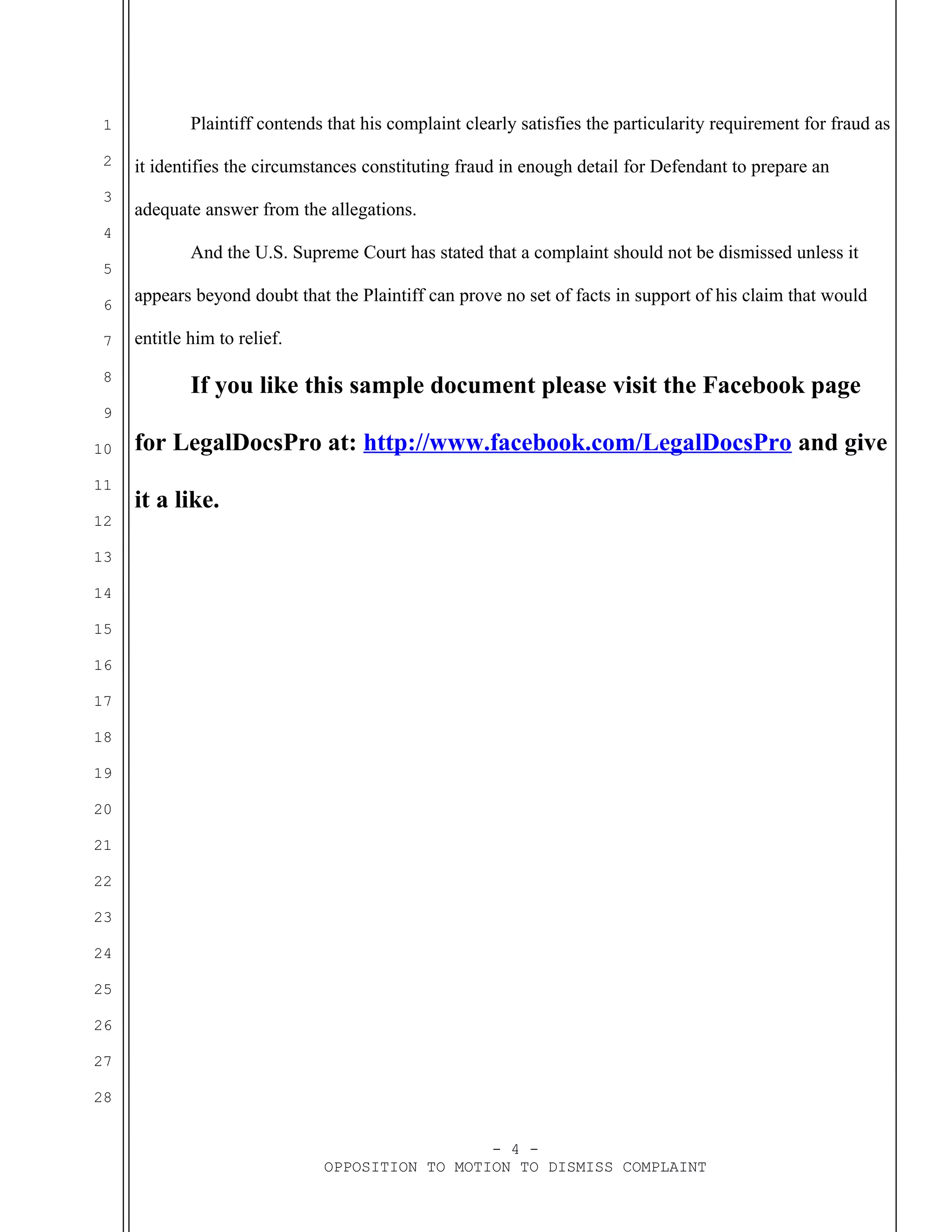 Sample opposition to motion to dismiss under rule 12(b)(6) | DOC