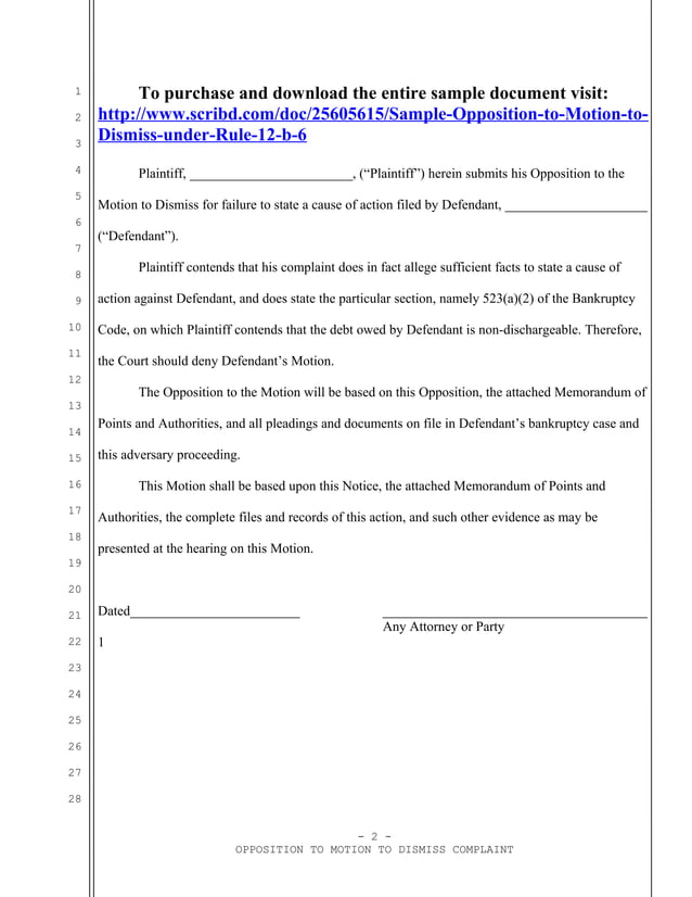 Sample opposition to motion to dismiss under rule 12(b)(6) | DOC