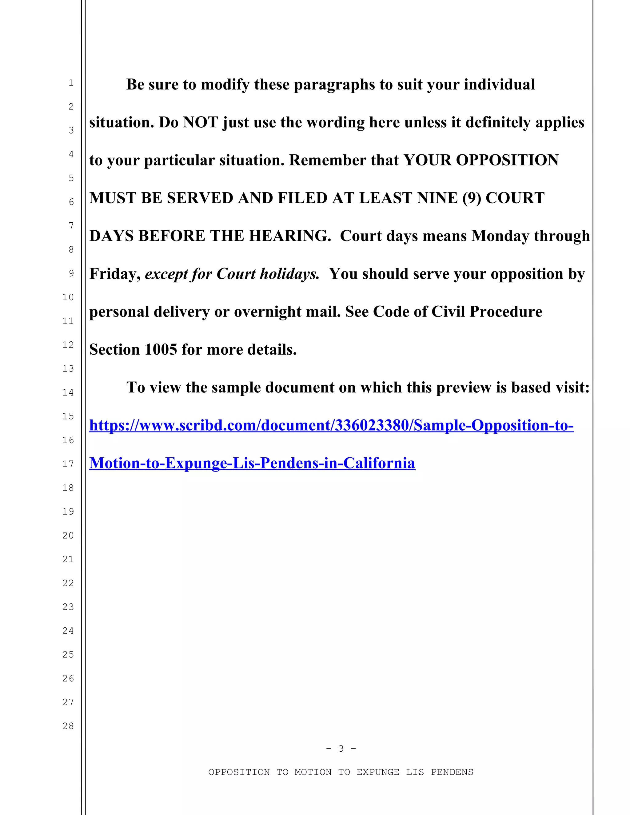 Sample opposition to motion to expunge lis pendens in california | DOC