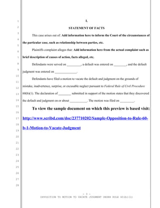 Sample opposition to rule 60(b)(1) motion to vacate judgment in United ...
