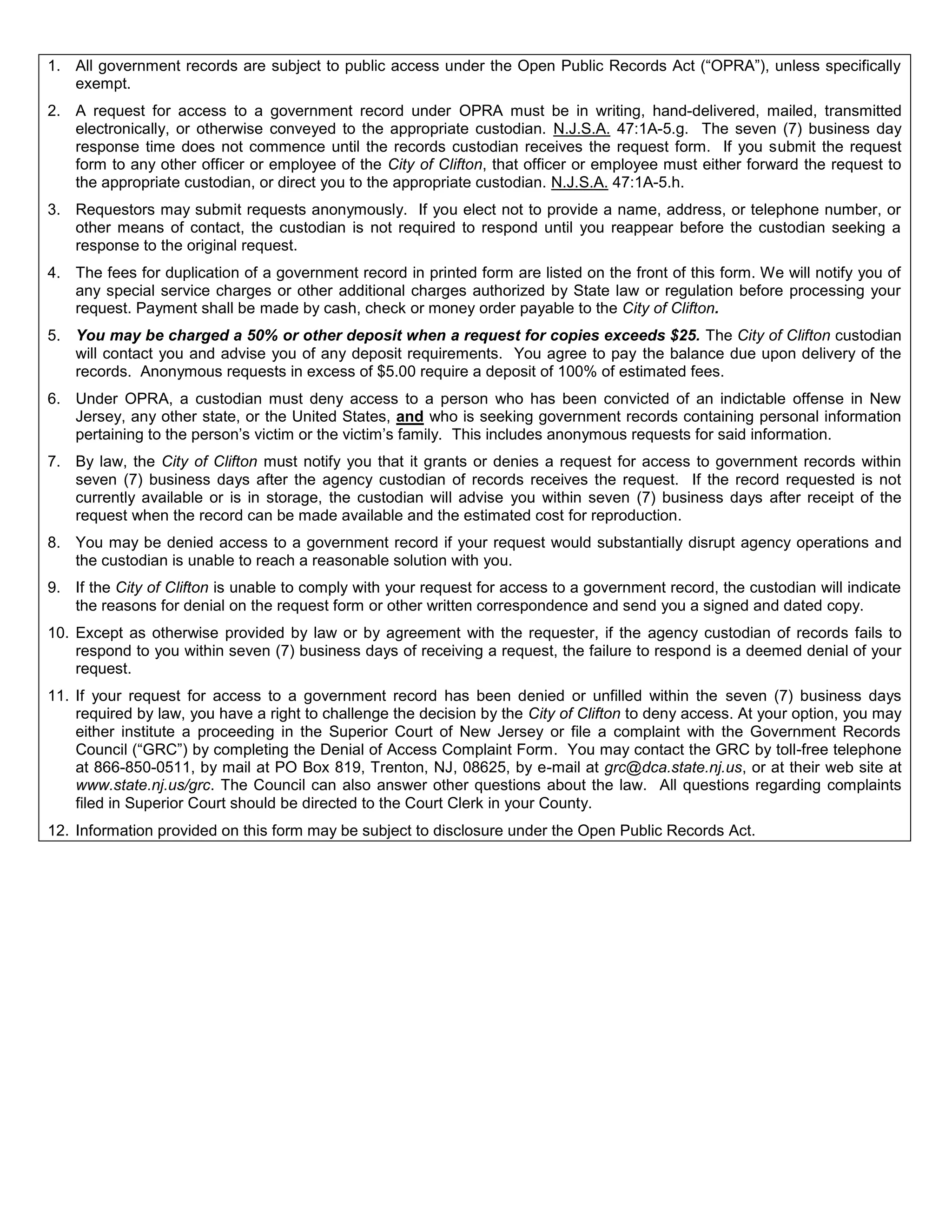 Sample OPRA Request | PDF